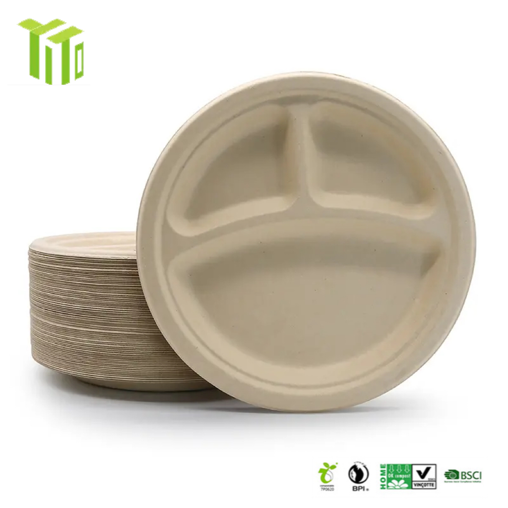 Wholesale 3 compartment round biodegradable sugarcane pulp plate for ...